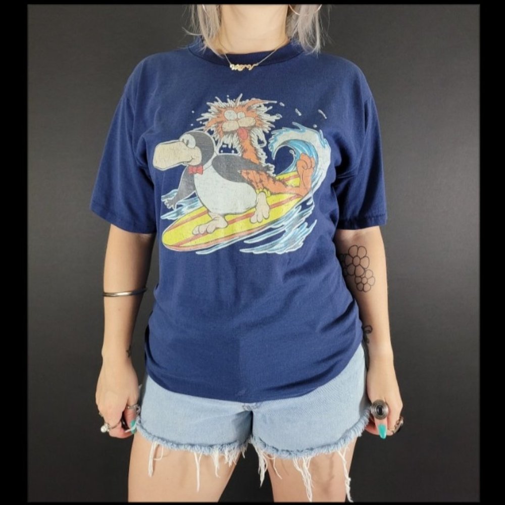 80s Bloom County Bill The Cat And Opus T-Shirt - Gem